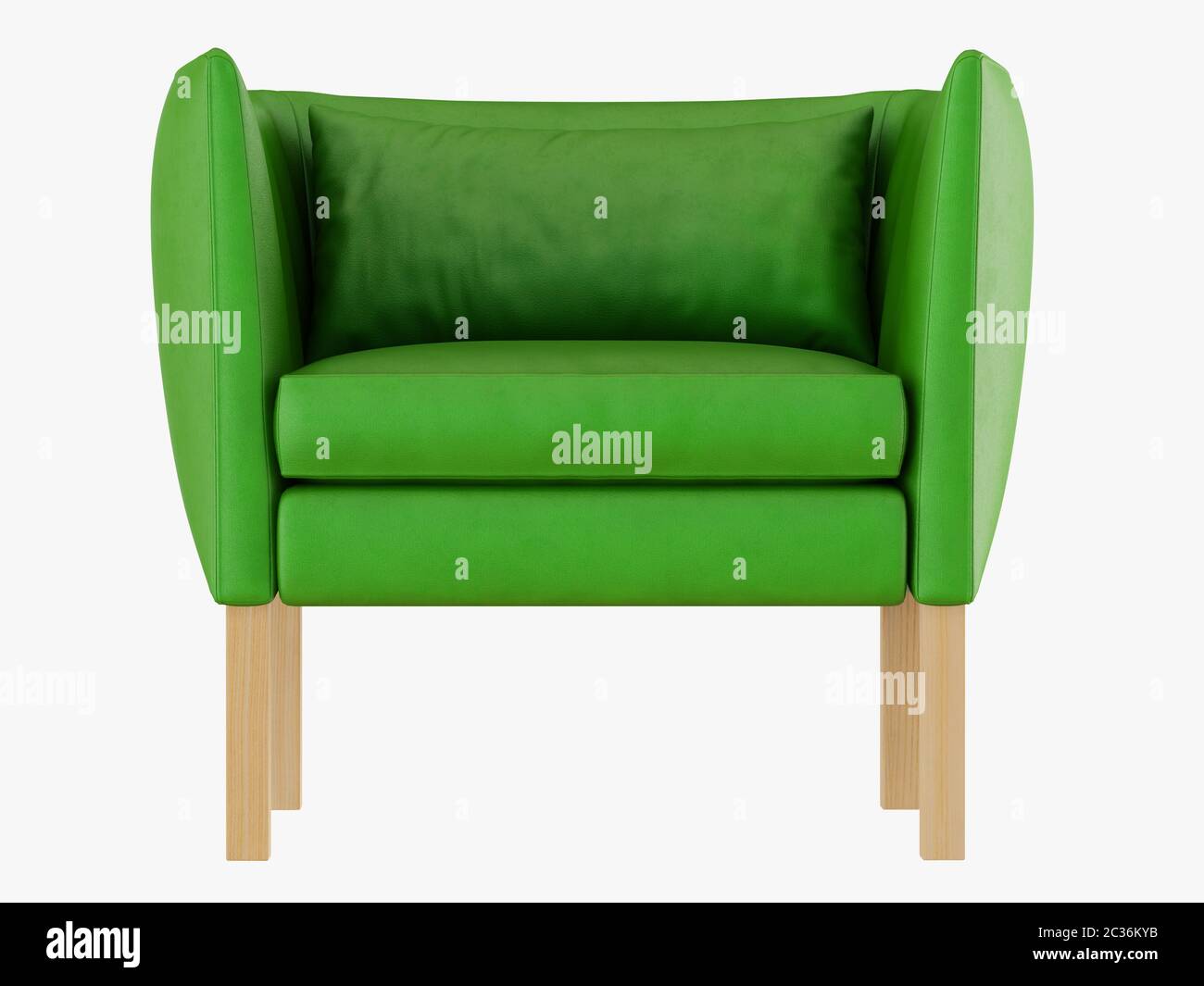 Green leather armchair front view 3d rendering Stock Photo - Alamy