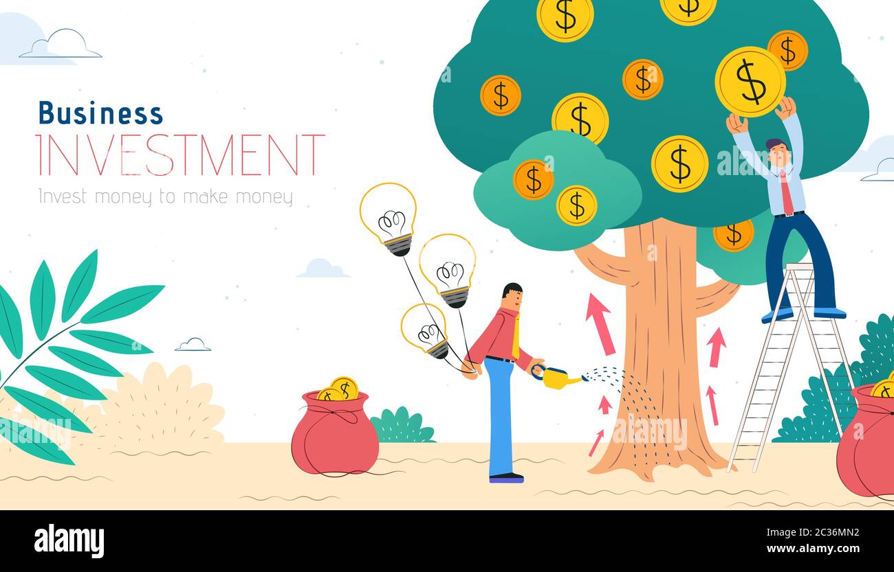Business investment concept flat design, businessmen watering money ...