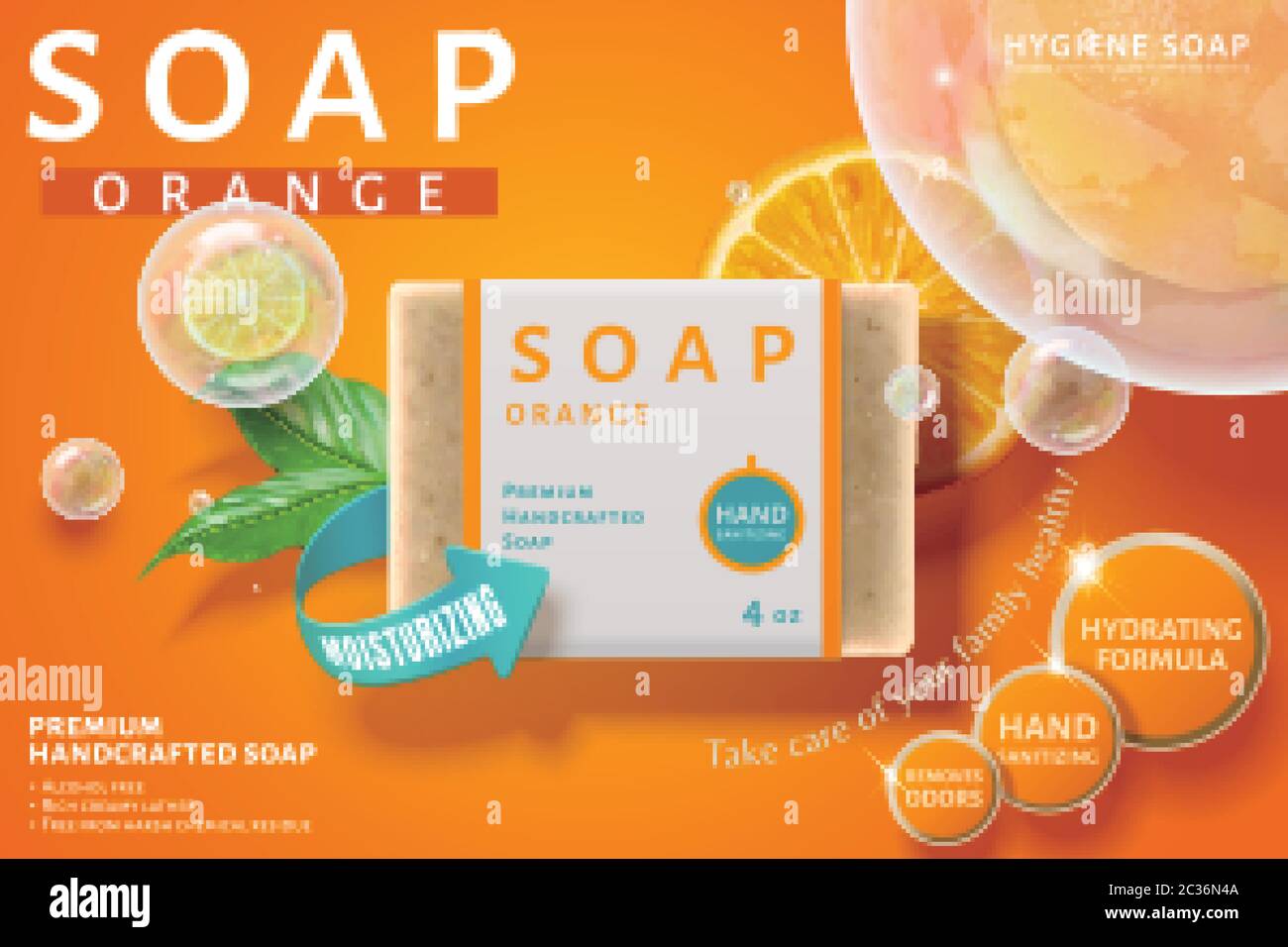 Ad template of handmade soap, realistic soap mock-up decorated with ...