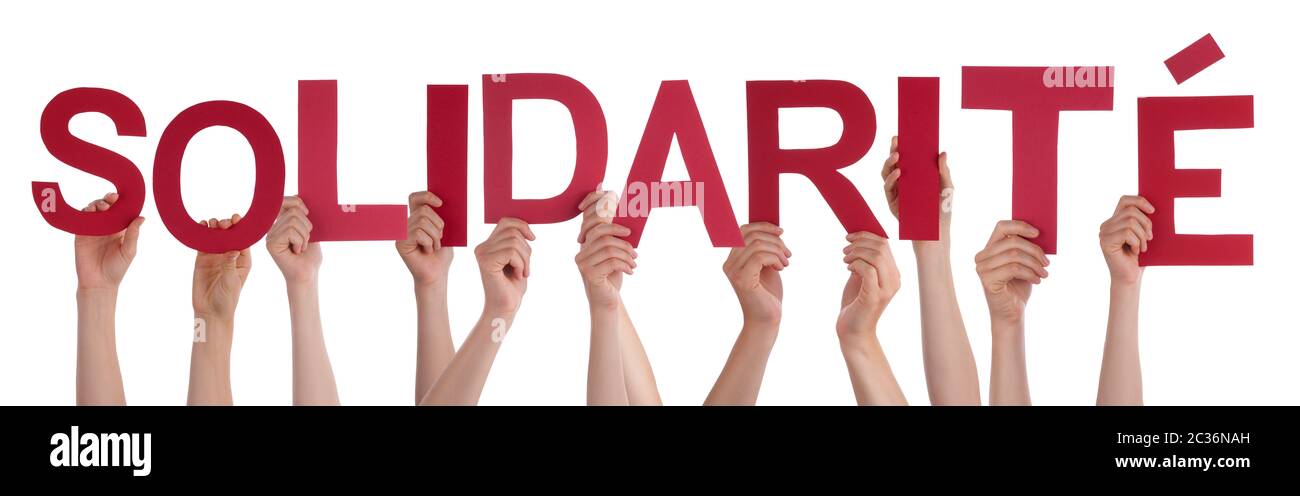 People Hands Holding Colorful French Word Solidarite Means Solidarity ...