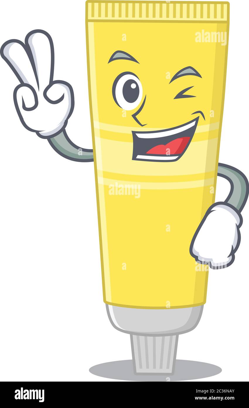 A joyful hair dye cartoon mascot style show two fingers pose Stock ...