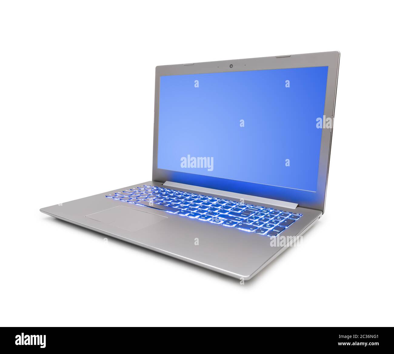 Notebook computer with blue keyboard backlight Stock Photo - Alamy