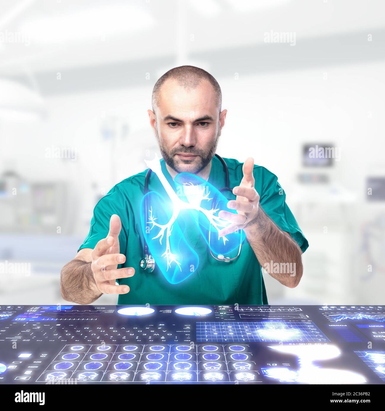 Doctor uses augmented reality to analyze anatomical parts. Advanced ...