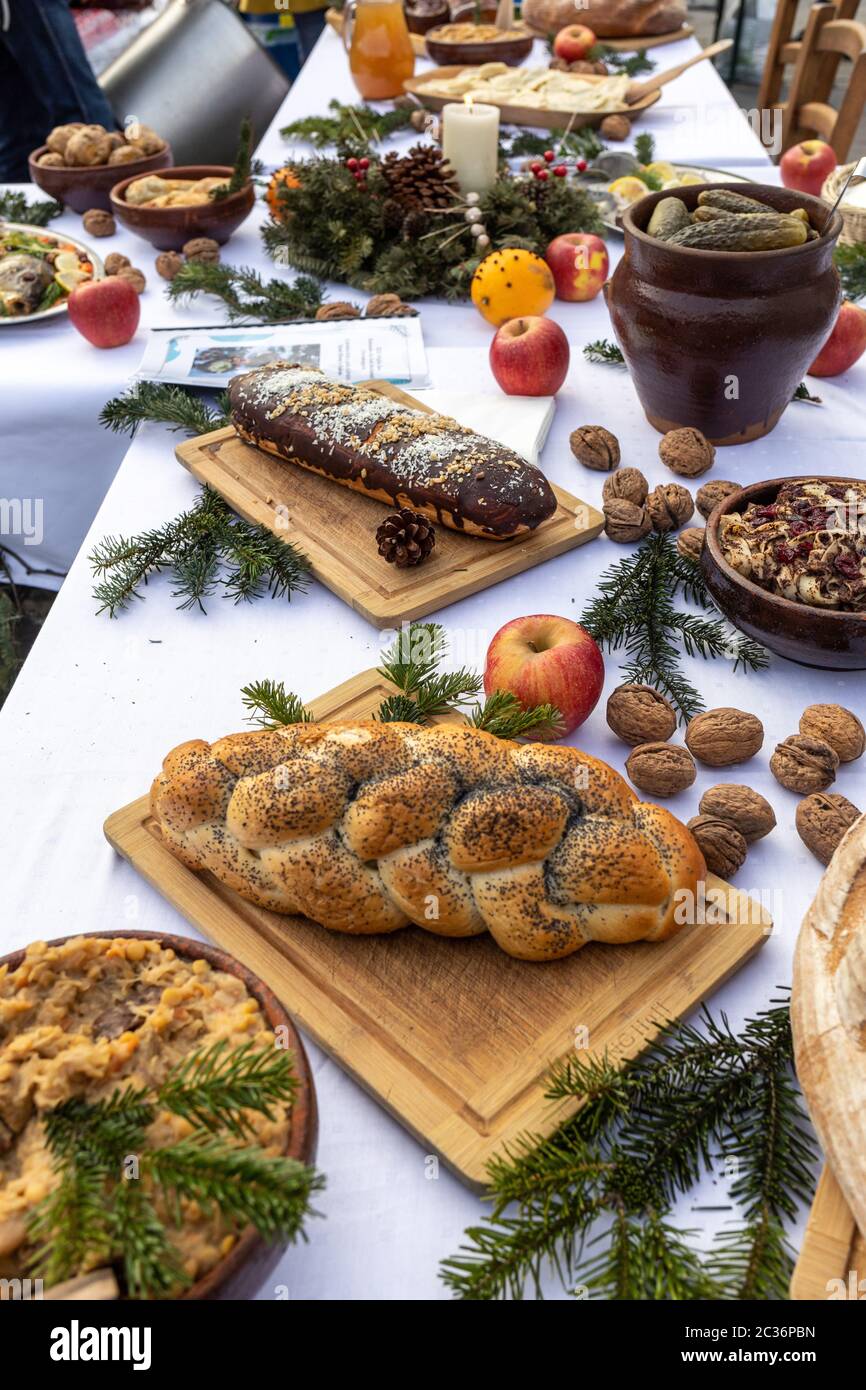 Christmas food on the table decorating with Christmas tree Stock Photo ...