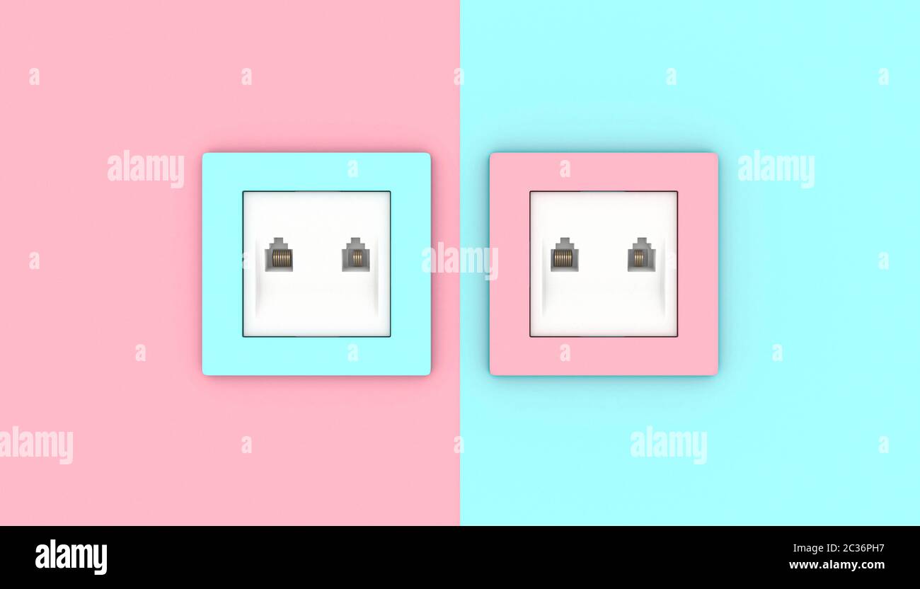 LAN wall socket in 2 different alternating colors. 3D render image ...