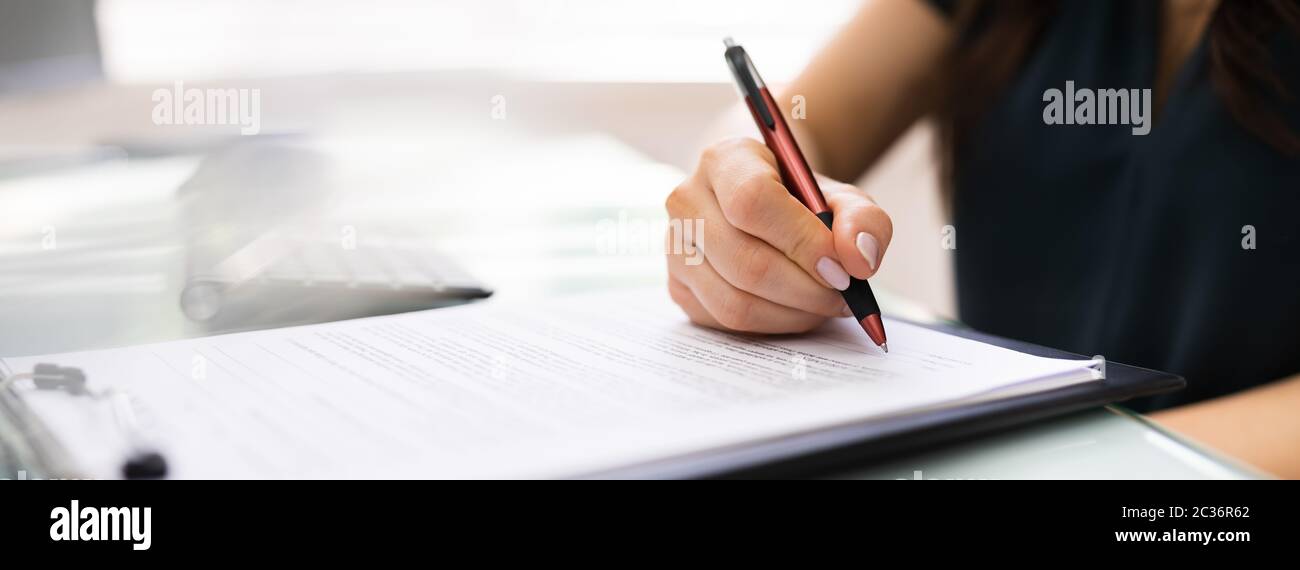 Signing Business Contract Document And Paper In Lawyer Office Stock ...