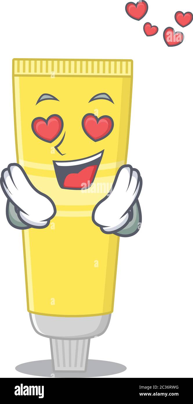 A passionate hair dye cartoon mascot concept has a falling in love eyes ...