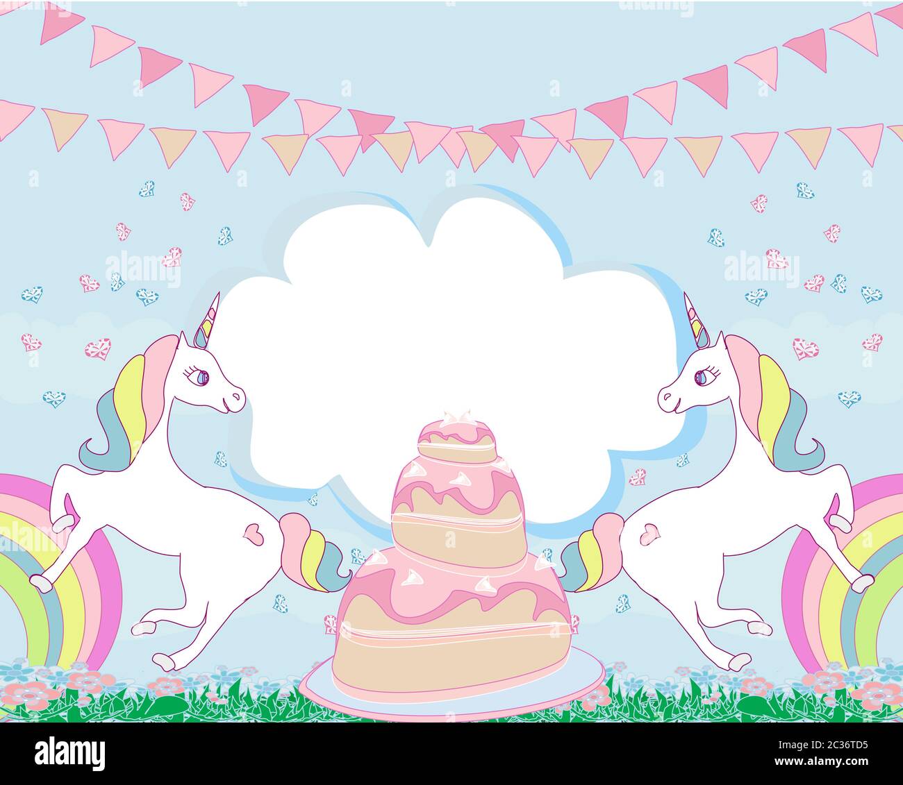 Card with a cute unicorns and birthday cake Stock Photo - Alamy