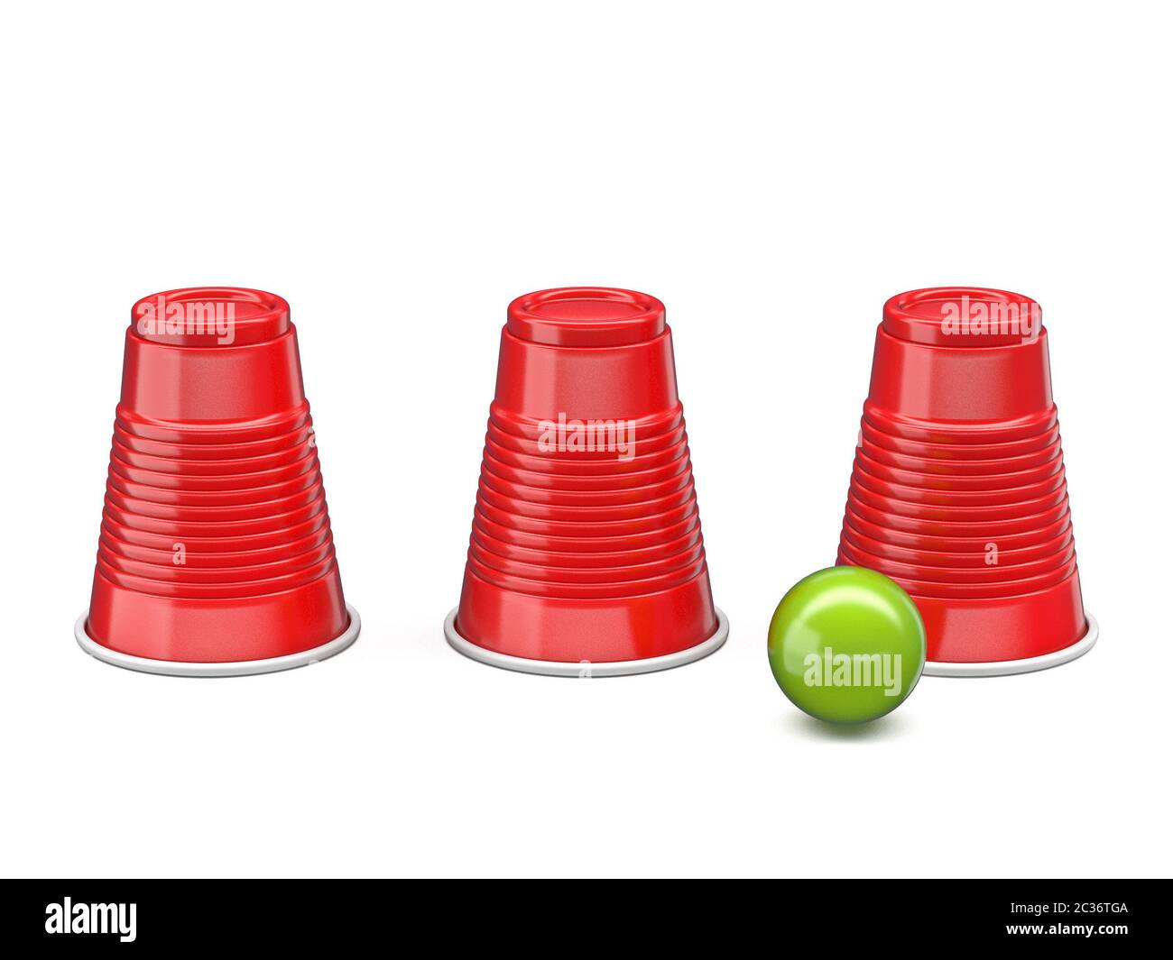 Shell Game three red cups and green ball 3D render illustration ...