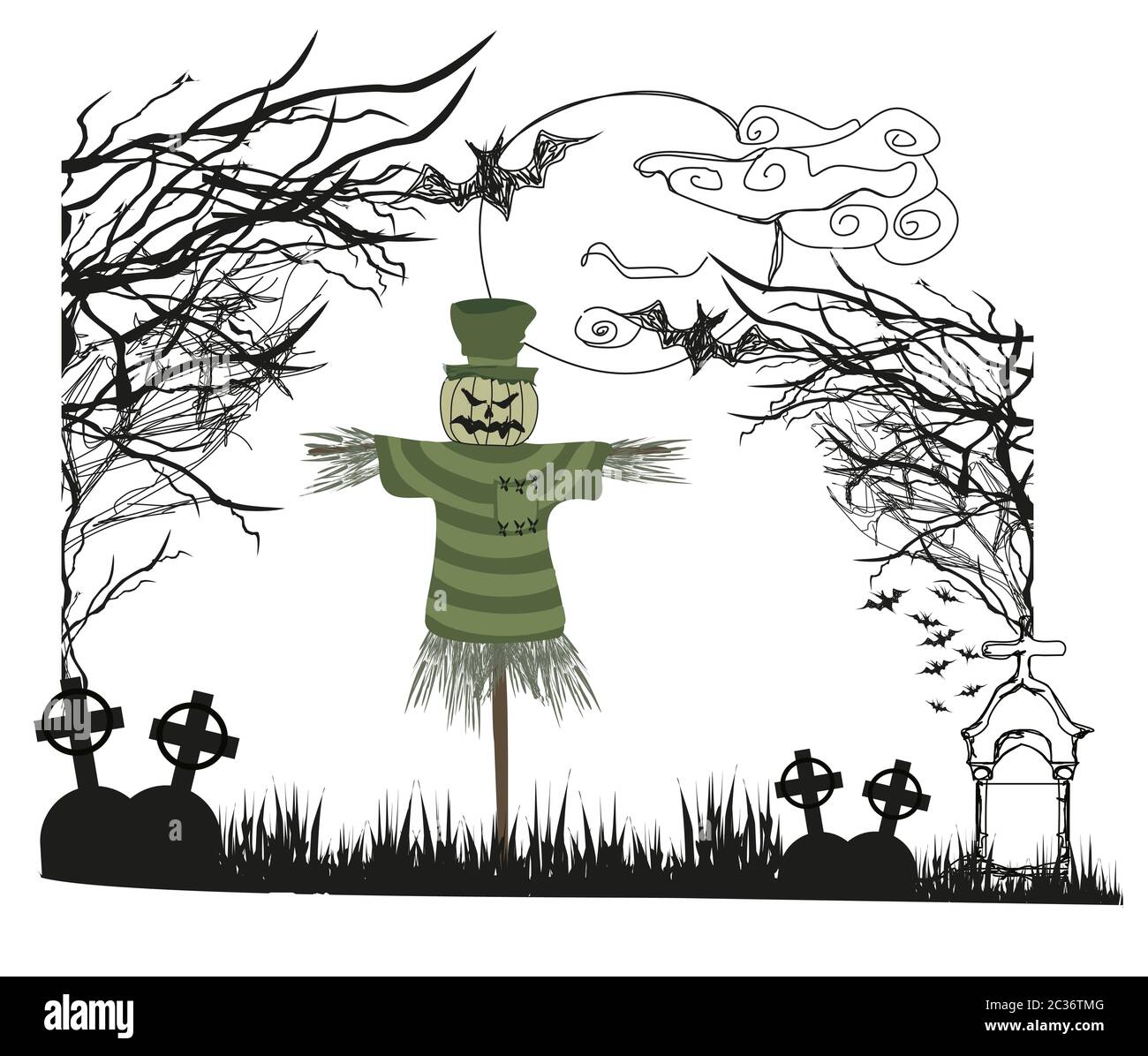 Pumpkin scarecrow at night Stock Photo - Alamy