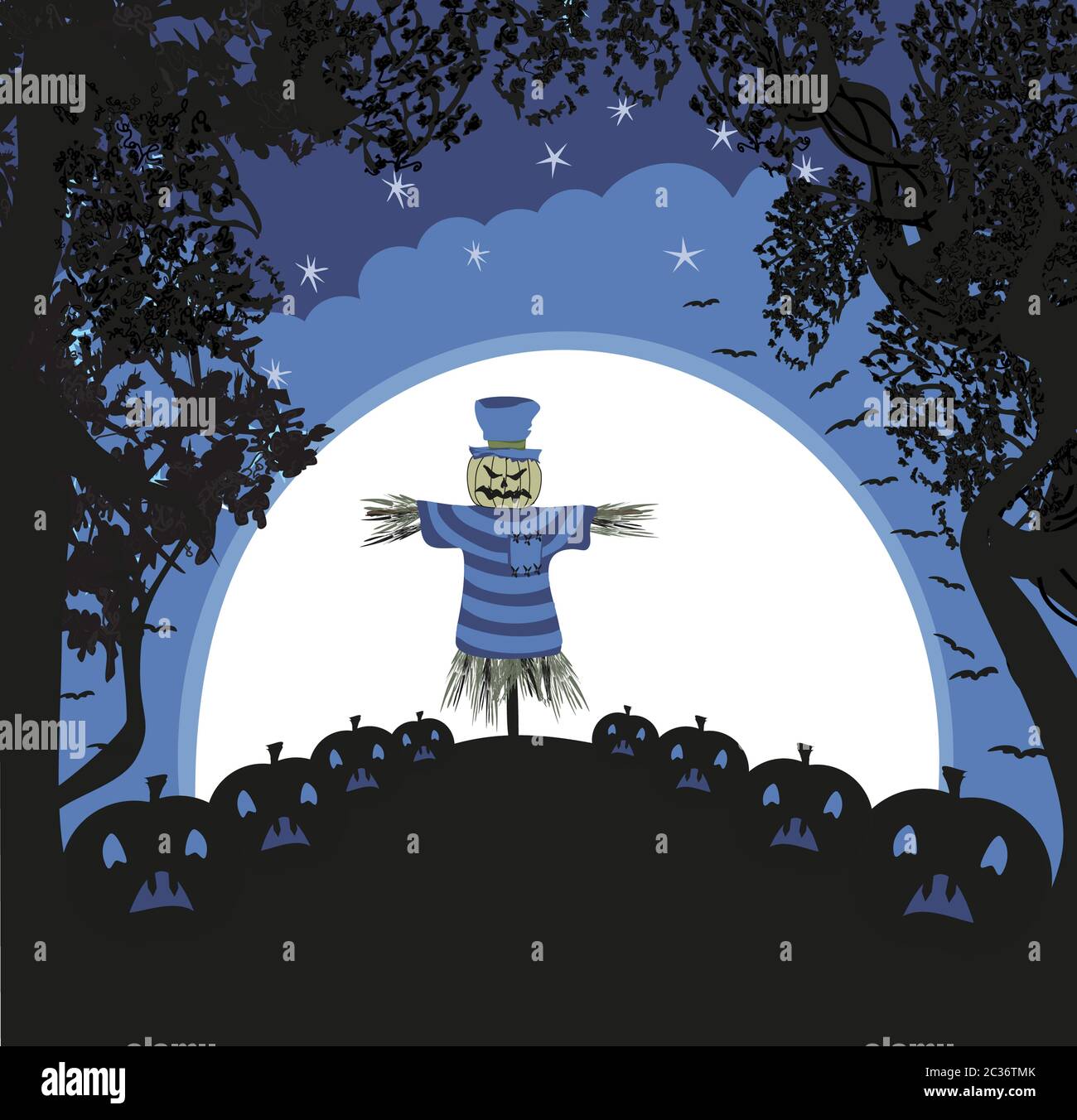 Pumpkin scarecrow at Halloween night Stock Photo - Alamy