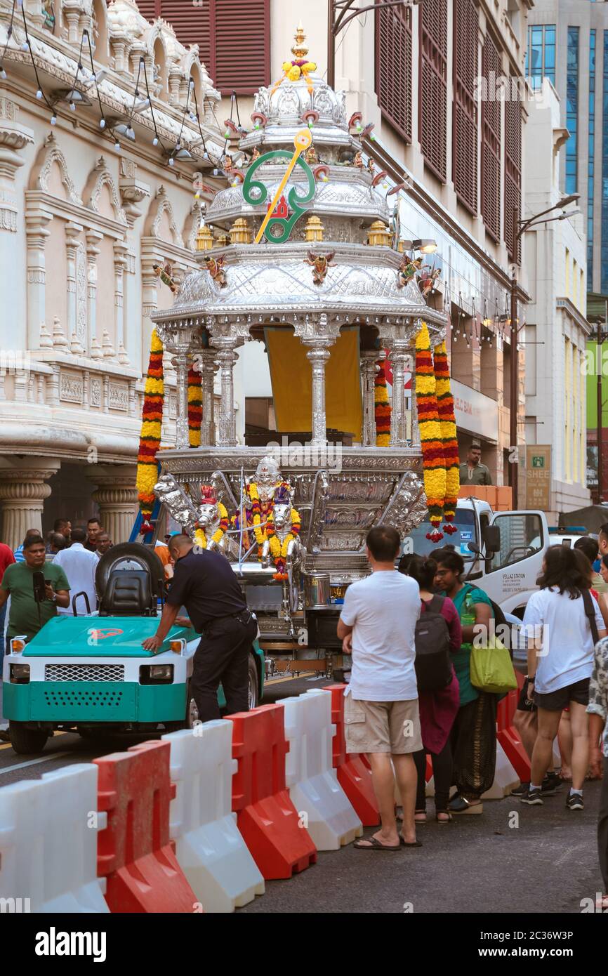 Preparation on the way for the procession of Thaipusam religious ...