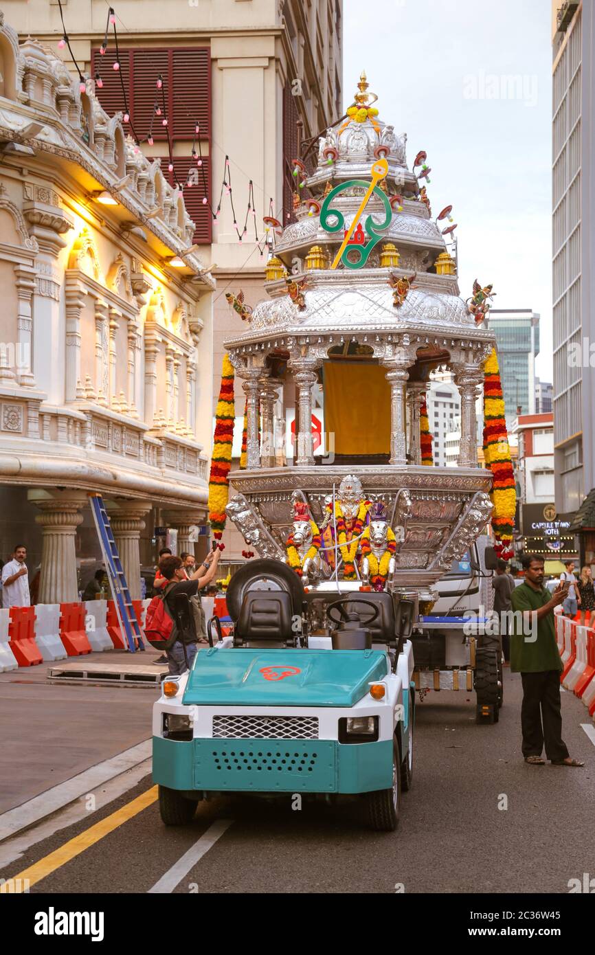Preparation on the way for the procession of Thaipusam religious ...
