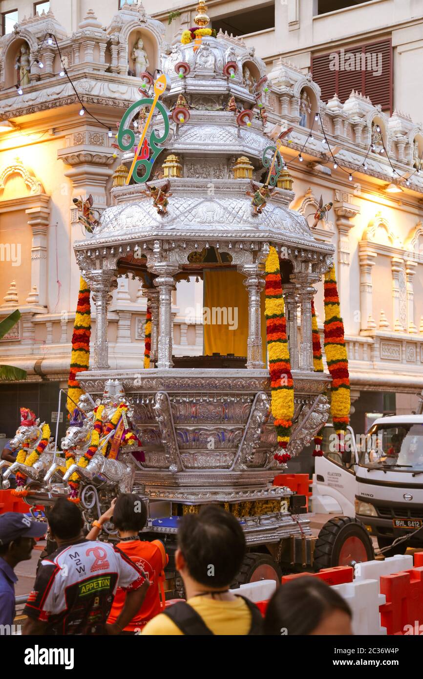 Preparation on the way for the procession of Thaipusam religious ...