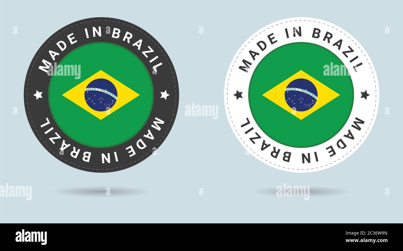 Set of two Brazilian stickers. Made in Brazil. Simple icons with flags ...