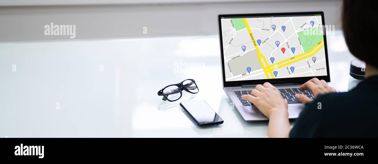 GPS Location Map Search Online On Laptop Stock Photo - Alamy