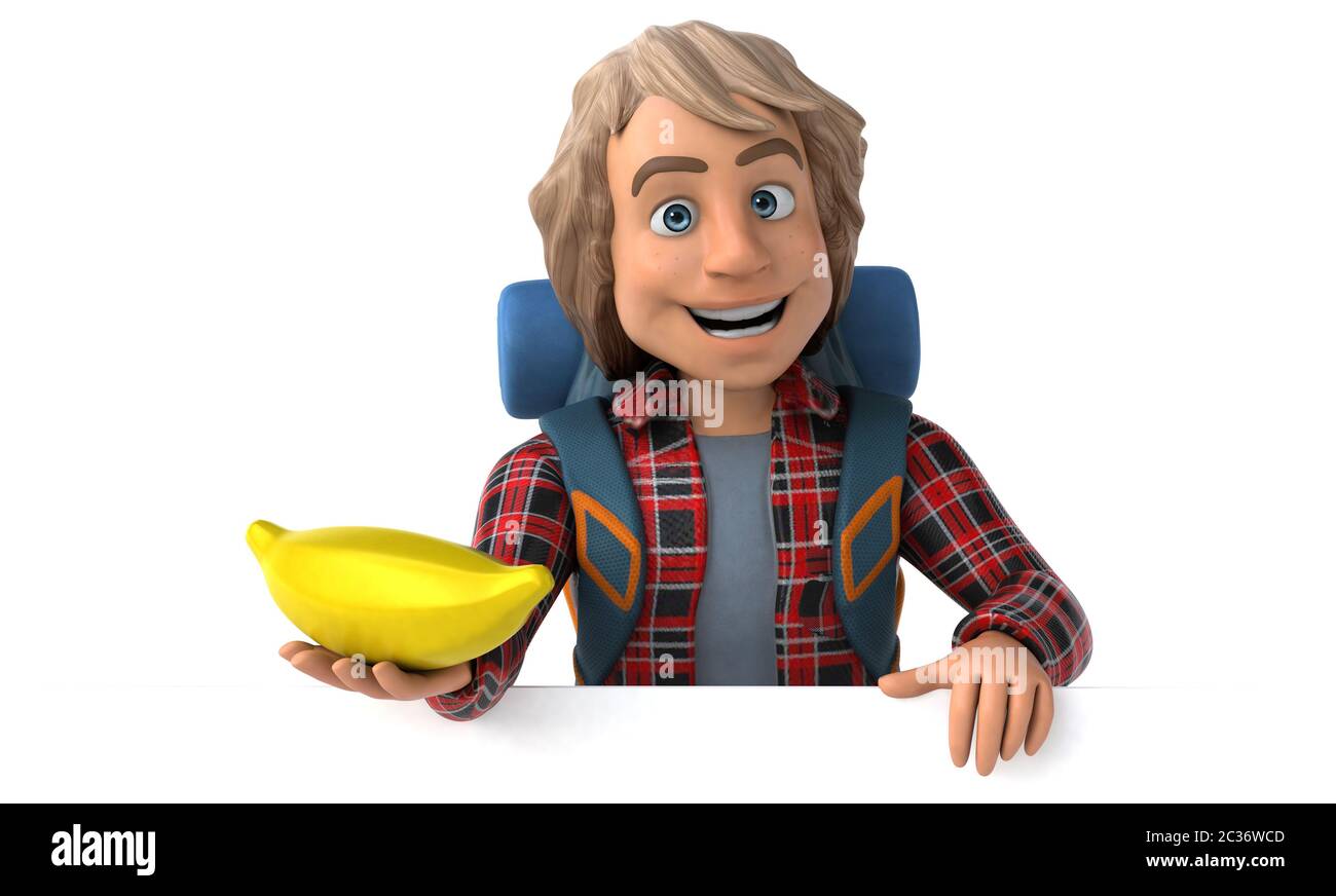 Fun backpacker cartoon guy Stock Photo - Alamy