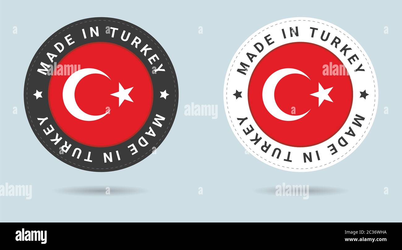 Set of two Turkish stickers. Made in Turkey. Simple icons with flags ...