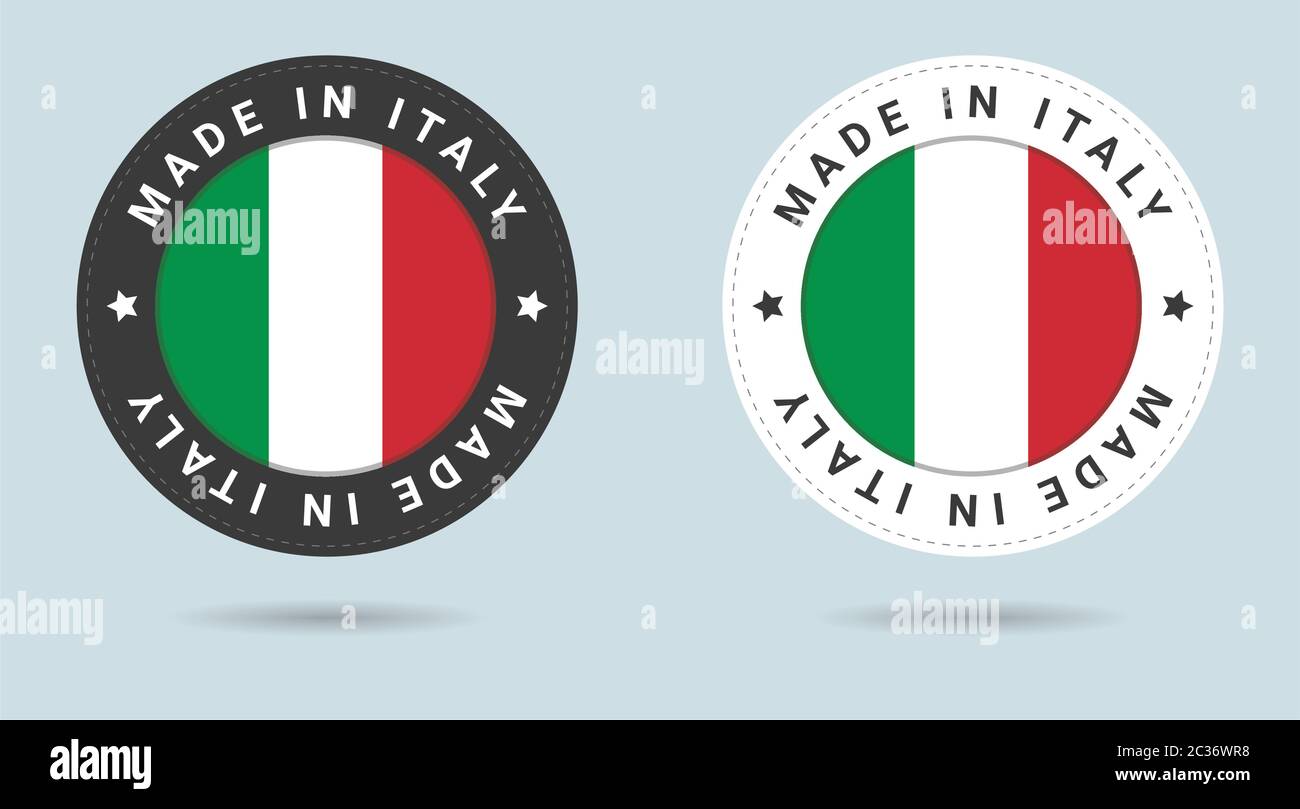 Set of two Italian stickers. Made in Italy. Simple icons with flags ...