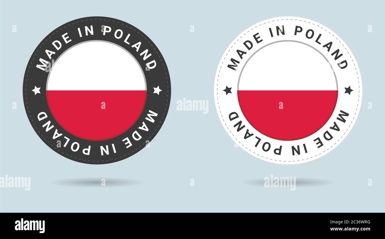 Set of two Polish stickers. Made in Poland. Simple icons with flags ...