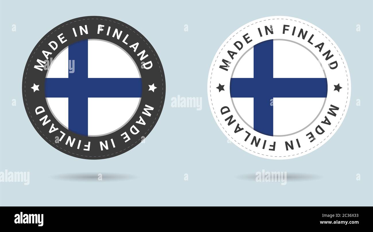 Set of two Finnish stickers. Made in Finland. Simple icons with flags ...