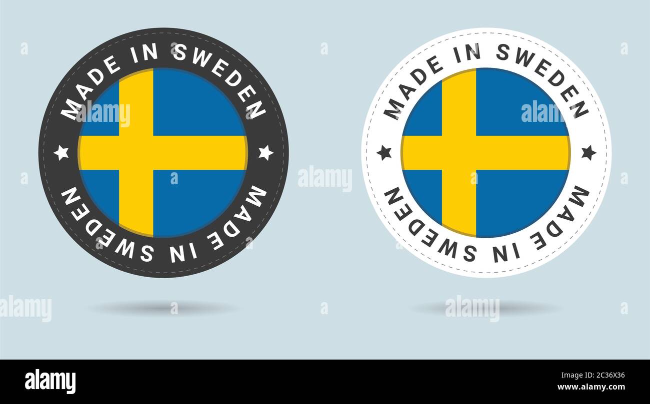 Set of two Swedish stickers. Made in Sweden. Simple icons with flags ...
