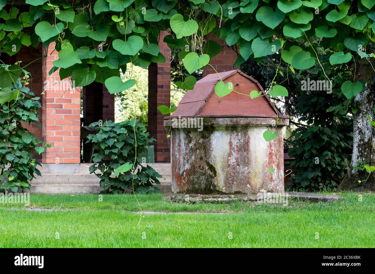 Old well in the middle of rural homesteads Stock Photo - Alamy