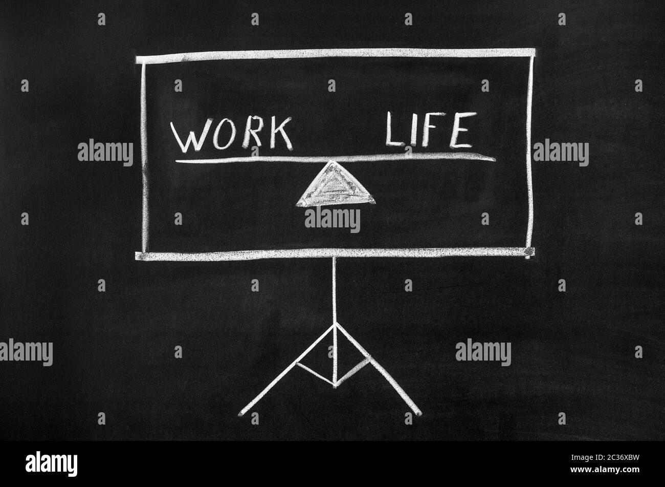 Projector screen drawn on the blackboard. The display shows text Stock ...