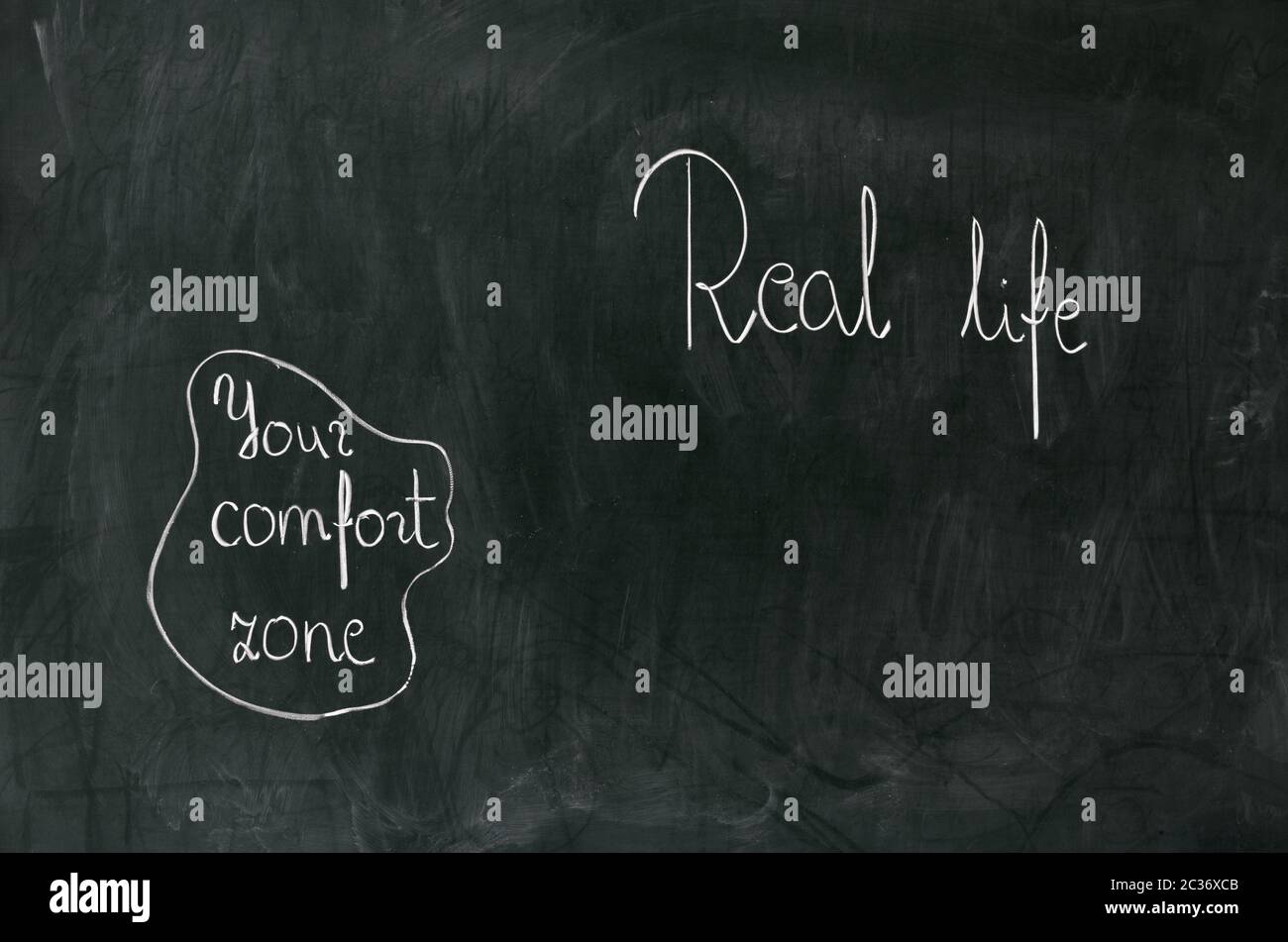 Blackboard concept for leaving your comfort zone behind and moving in ...