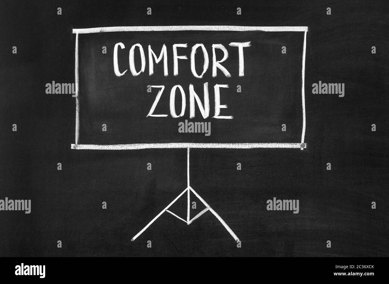 Projector screen drawn on the blackboard. The display shows text Stock ...