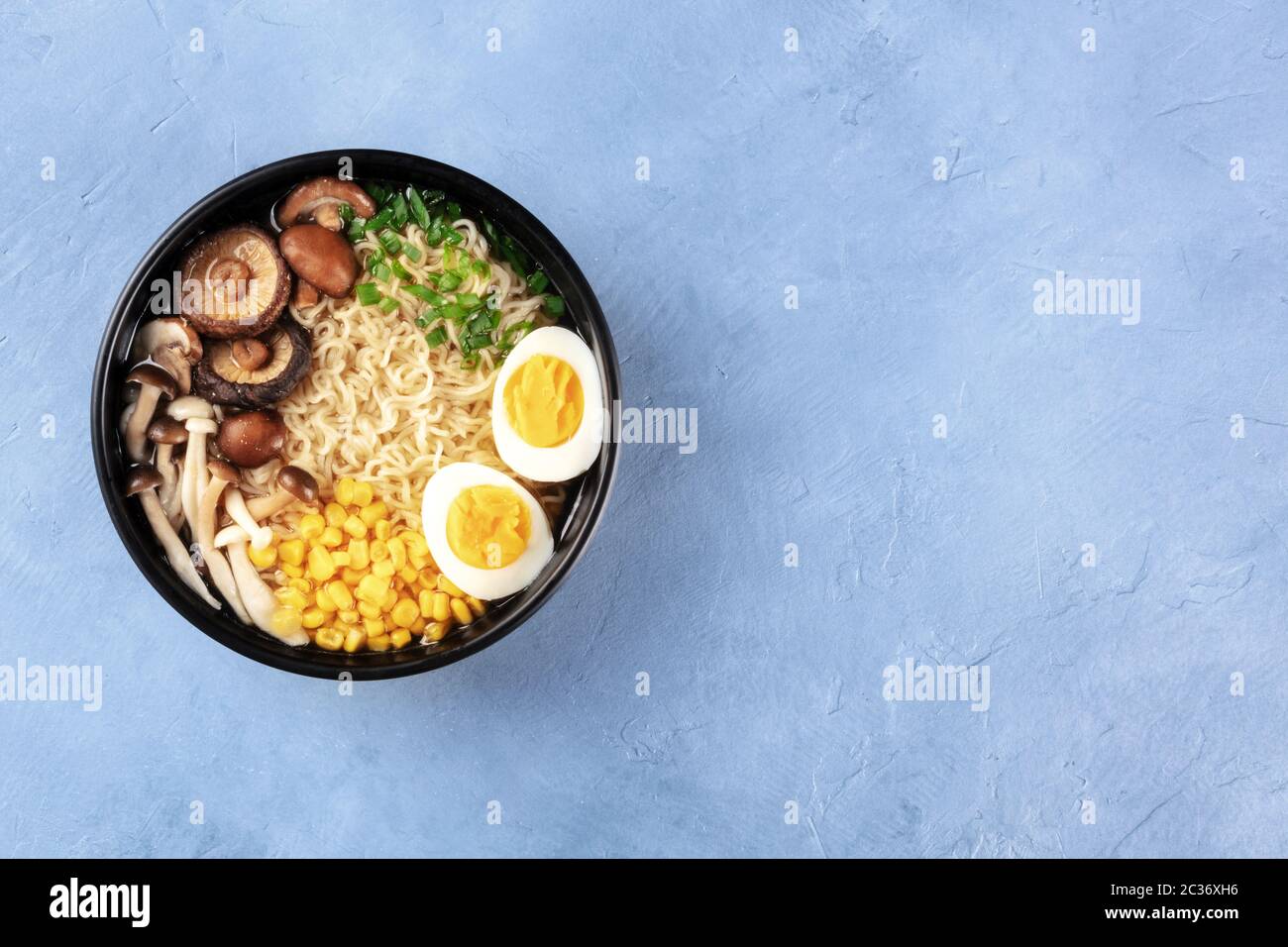 Ramen noodle soup. Soba with eggs, shiitake and enoki mushrooms, and ...