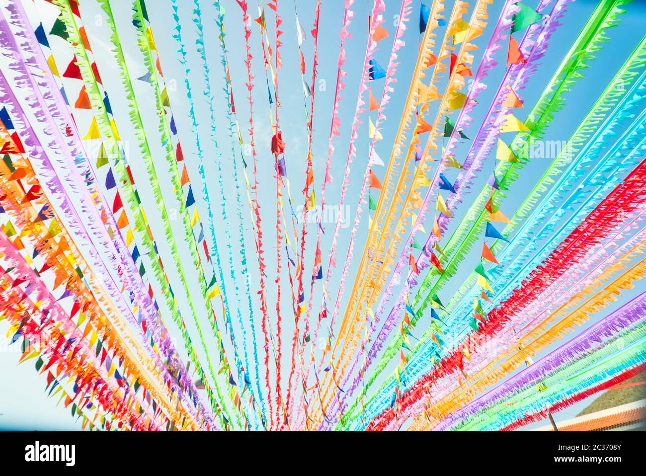 colored flags decorating for christian holiday catholic church Stock ...