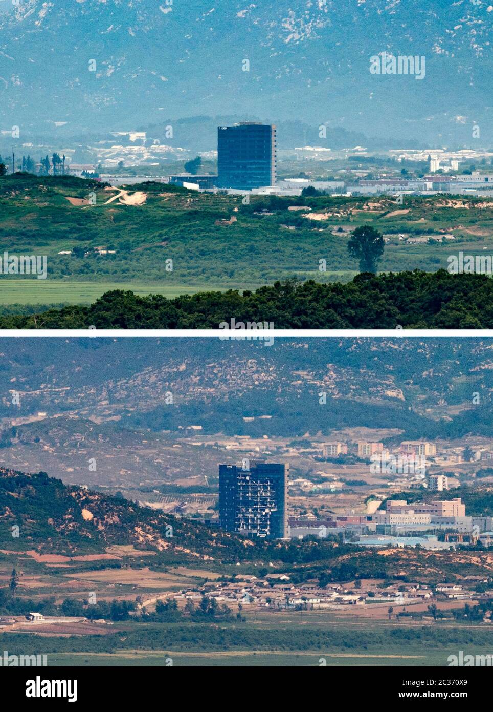 19th June, 2020. Before and after N.K.'s explosion The top photo, taken ...