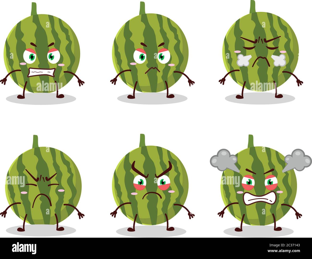 Watermelon cartoon character with various angry expressions Stock ...