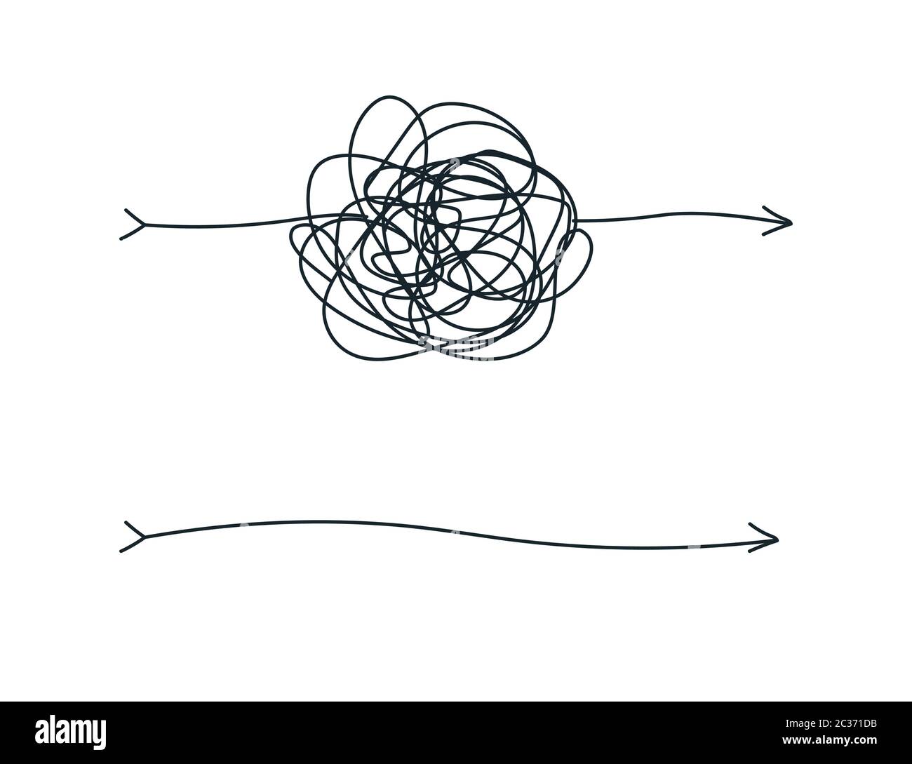 Unraveling chaos tannle. Psychotherapy hand drawn concept. Messy flat ...