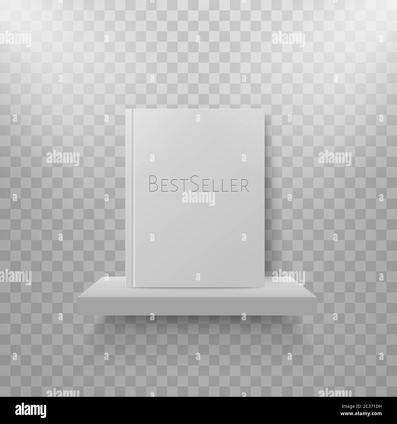 Book mockup on bookshelf. Bestseller in hard cover on shelf. Bookstore ...