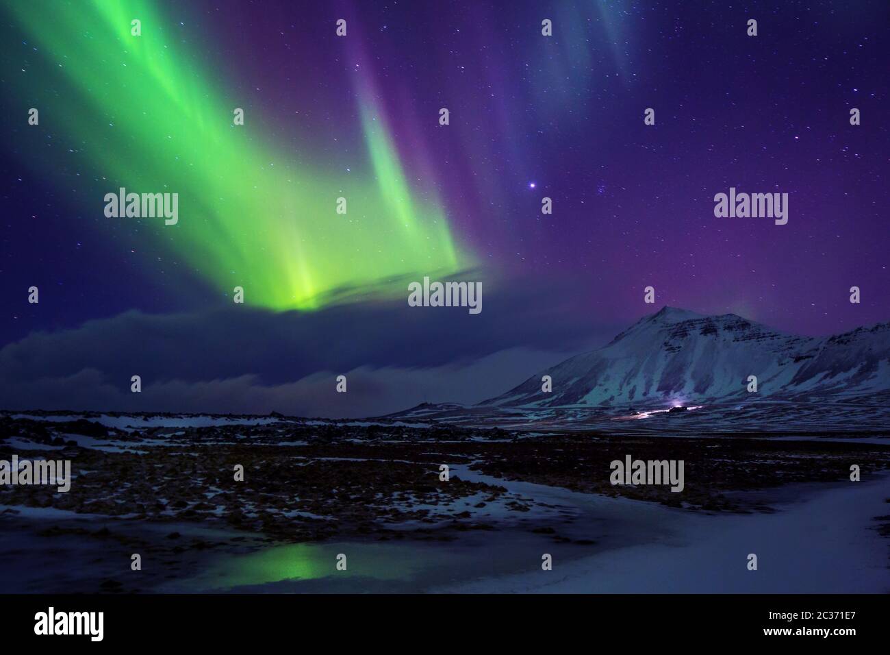 Iceland. Beautiful view on Aurora Borealis, amazing northern light in ...