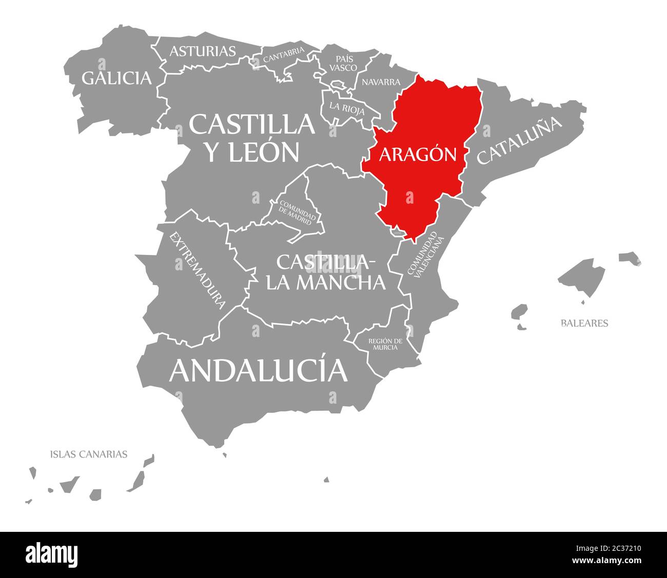 Aragon red highlighted in map of Spain Stock Photo - Alamy