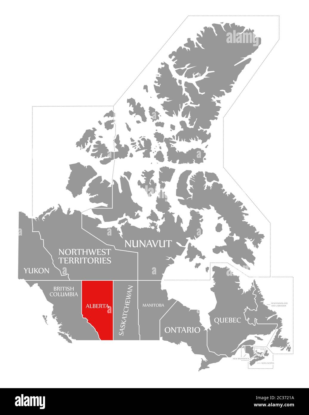 Alberta red highlighted in map of Canada Stock Photo - Alamy