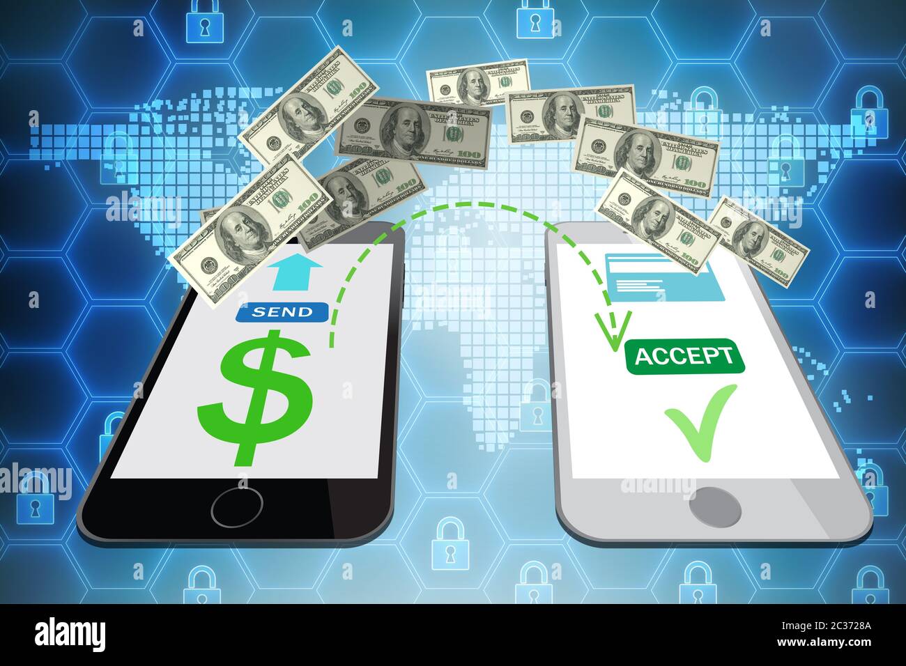 Concept of mobile wallet transfers - 3d rendering Stock Photo - Alamy