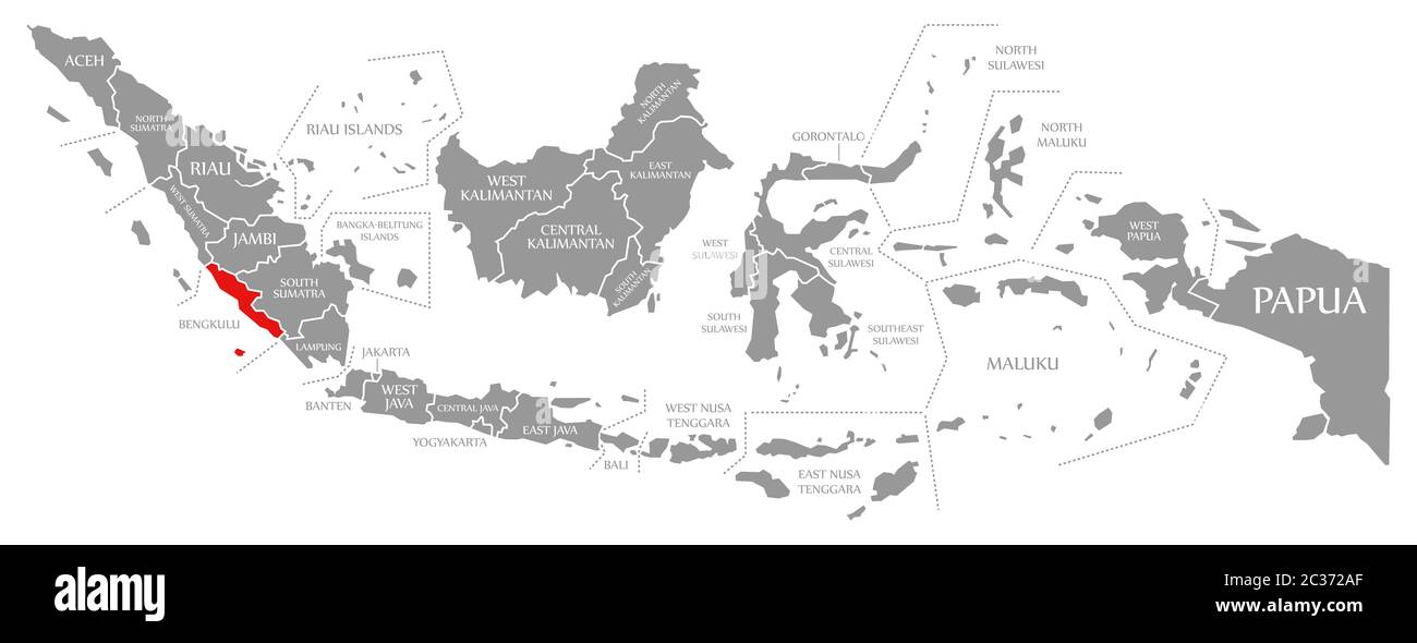 Bengkulu red highlighted in map of Indonesia Stock Photo - Alamy