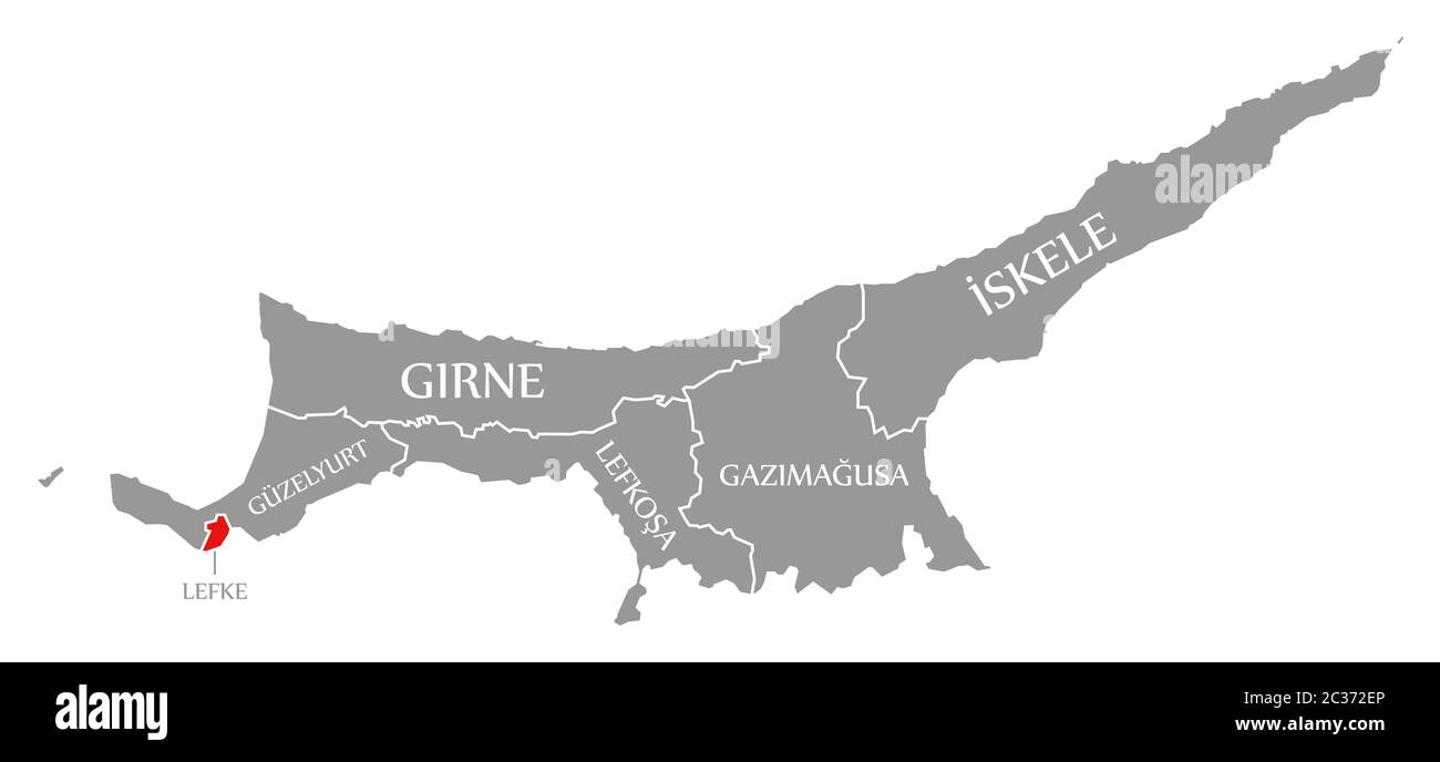 Lefke red highlighted in map of Northern Cyprus Stock Photo - Alamy