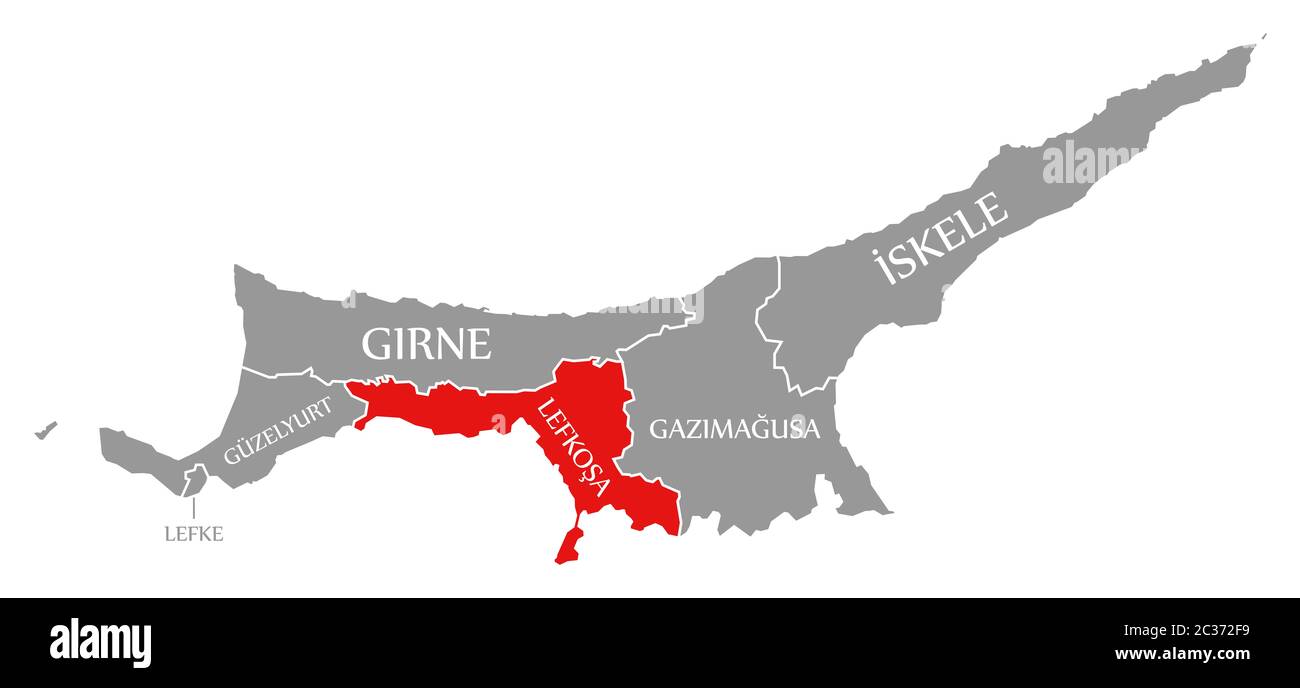 Lefkosa red highlighted in map of Northern Cyprus Stock Photo - Alamy