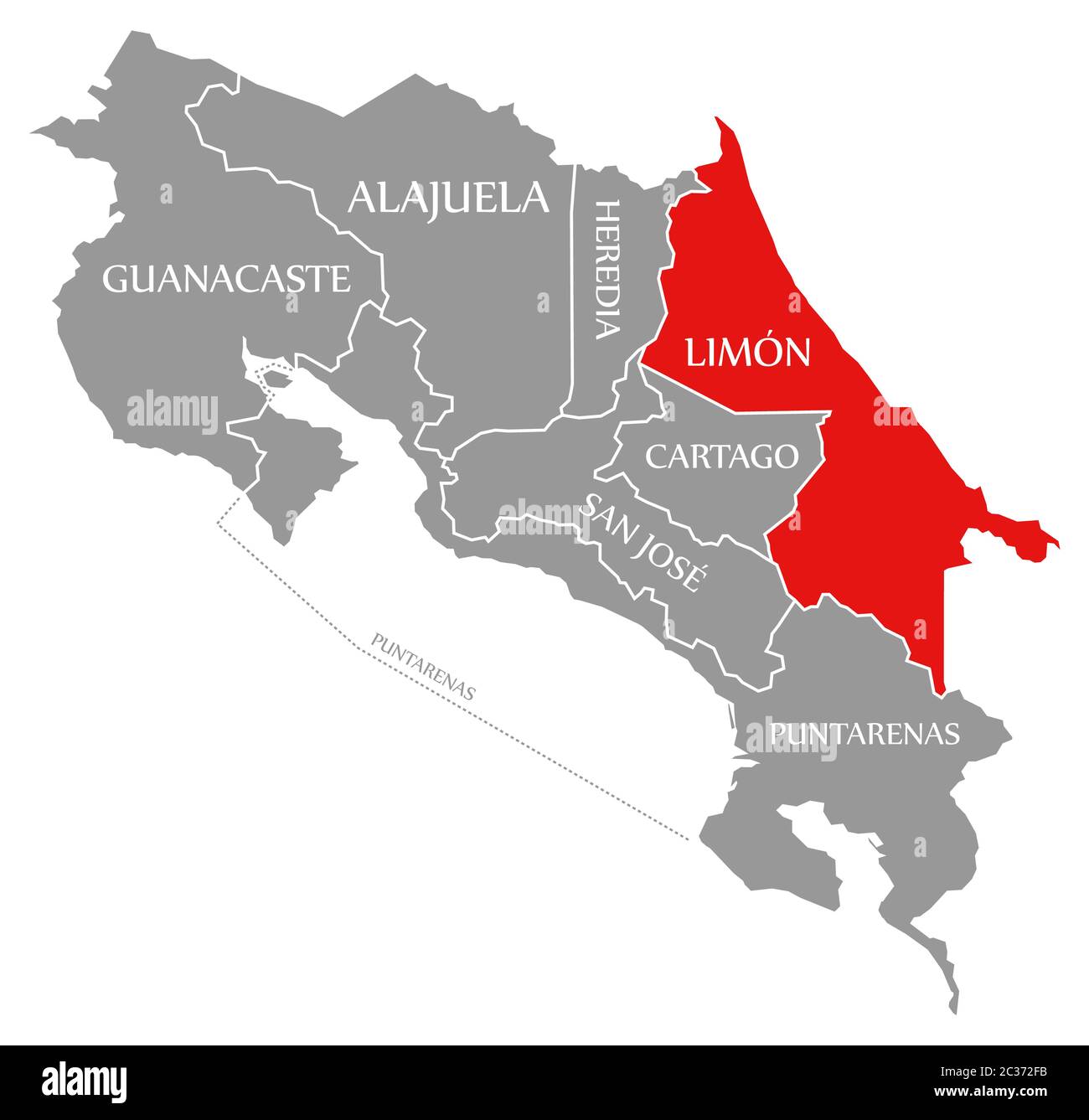 Limon red highlighted in map of Costa Rica Stock Photo - Alamy