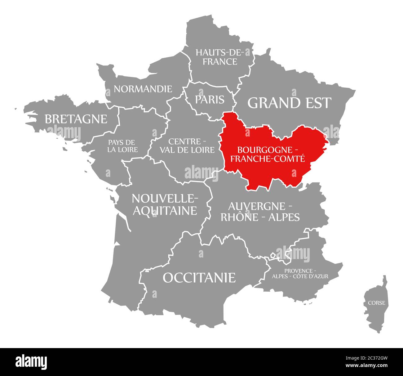 Bourgogne - Franche-Comte red highlighted in map of France Stock Photo ...