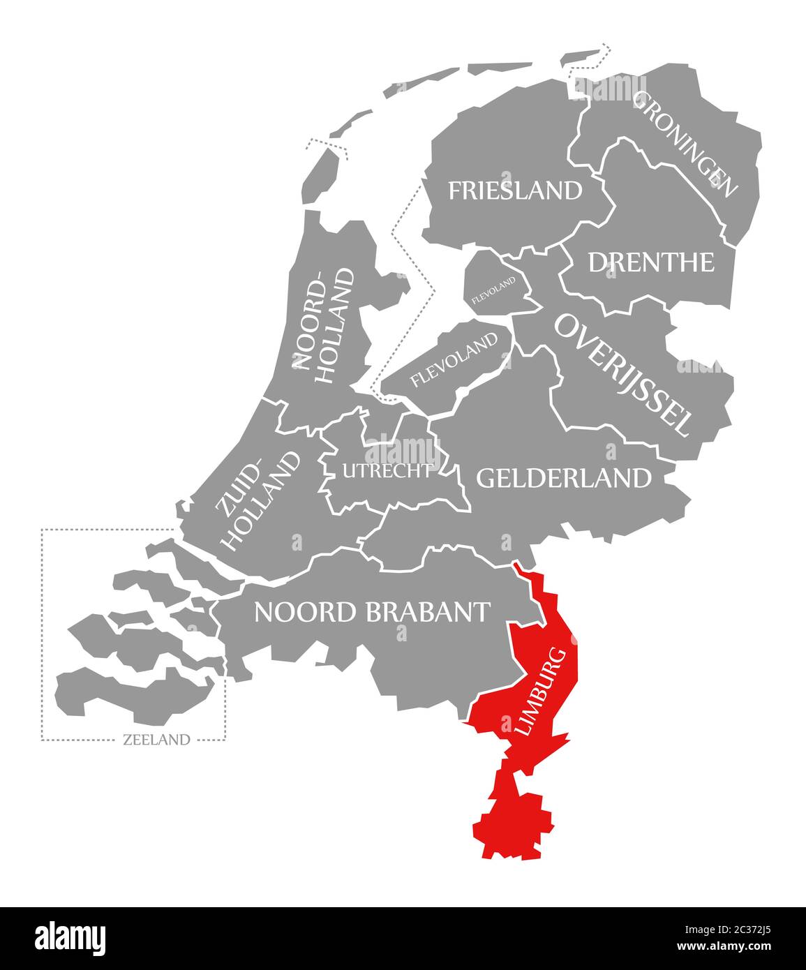 Limburg red highlighted in map of Netherlands Stock Photo - Alamy