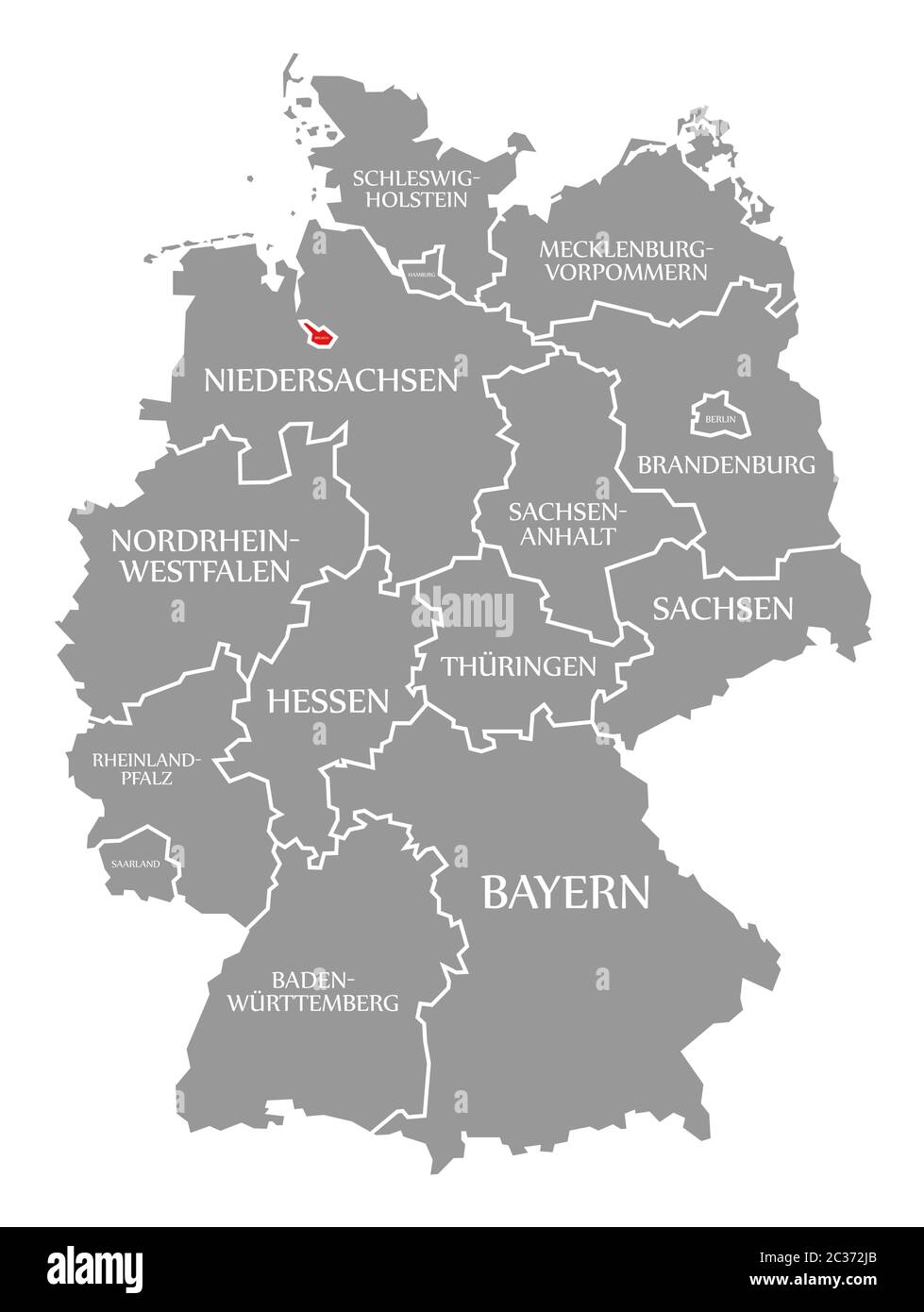 Bremen red highlighted in map of Germany Stock Photo - Alamy