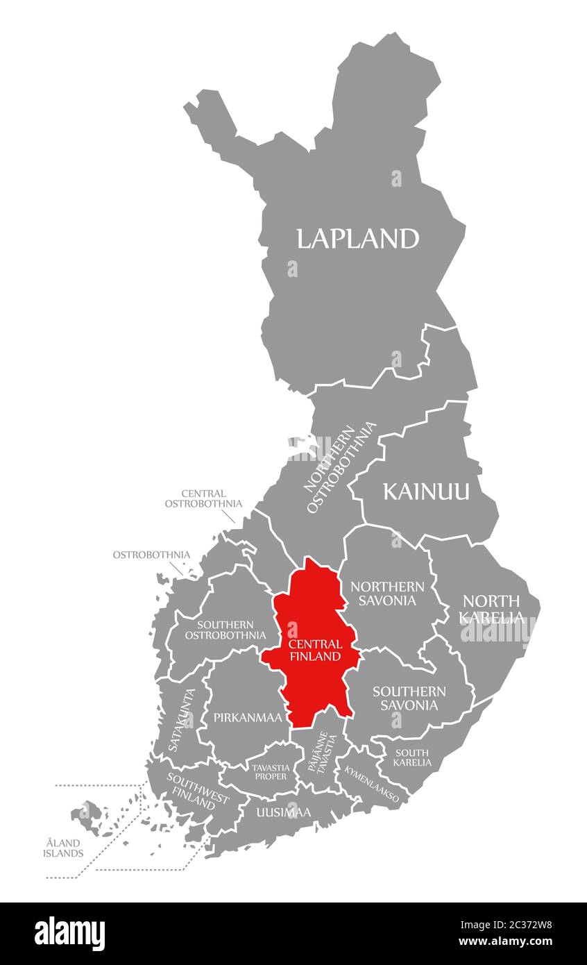 Central Finland red highlighted in map of Finland Stock Photo - Alamy