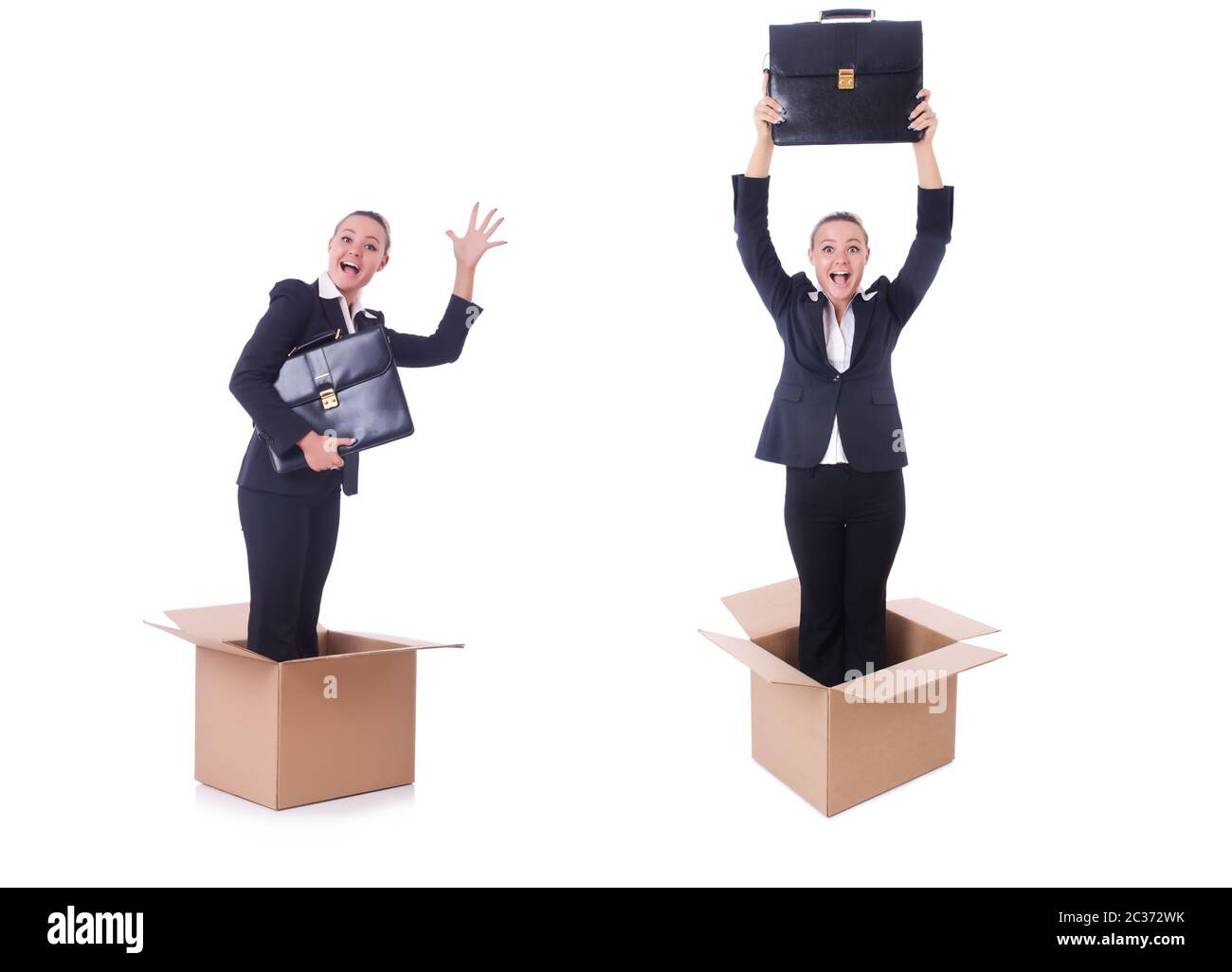 Woman holding delivery boxes Cut Out Stock Images & Pictures - Alamy