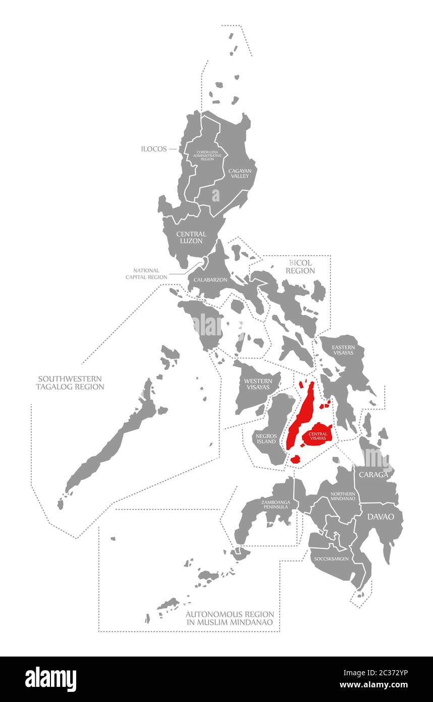 Central Visayas red highlighted in map of Philippines Stock Photo - Alamy